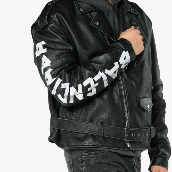 Balenciaga | Jackets & Coats | 29 Balenciaga Painted Logo Sleeve Graffiti Heavy Leather Moto ...